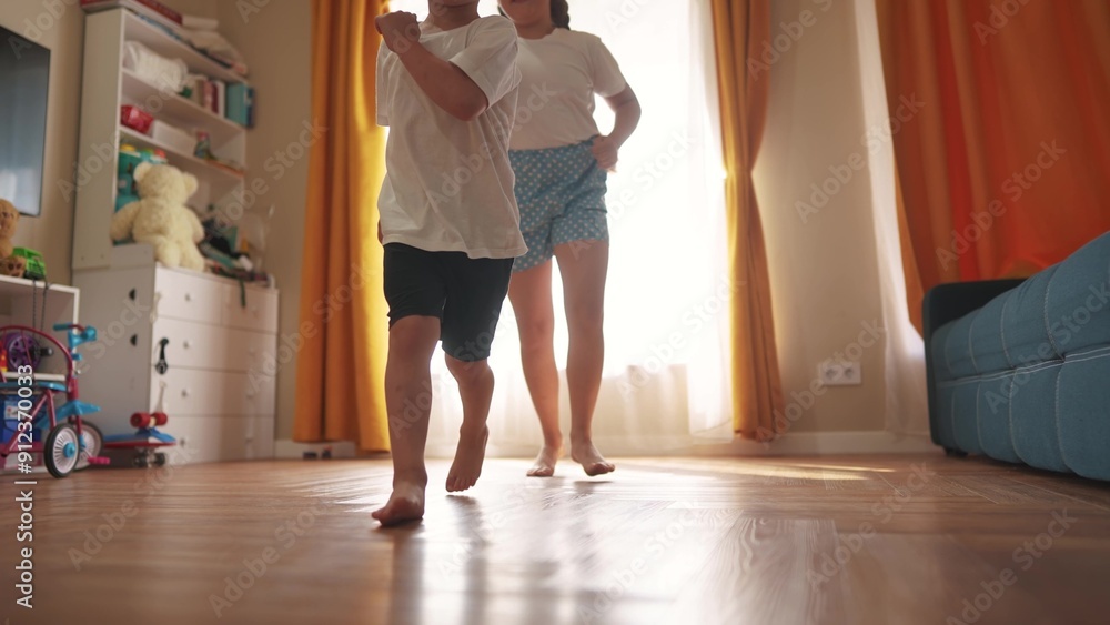 Children running indoors at home. Group friendship family kid dream ...