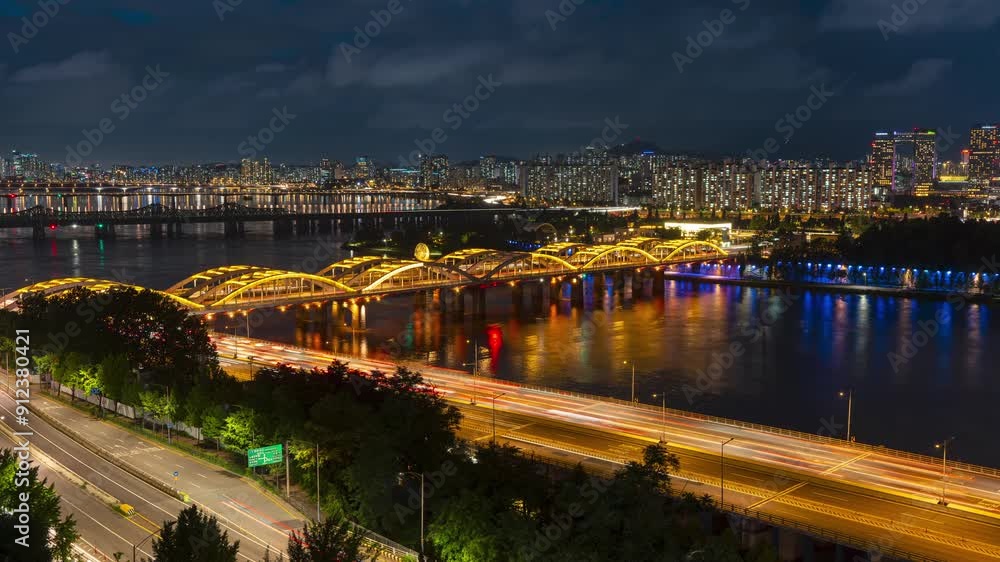 Night Seoul Timelapse of Cars Movement on Olympic Expressway and ...