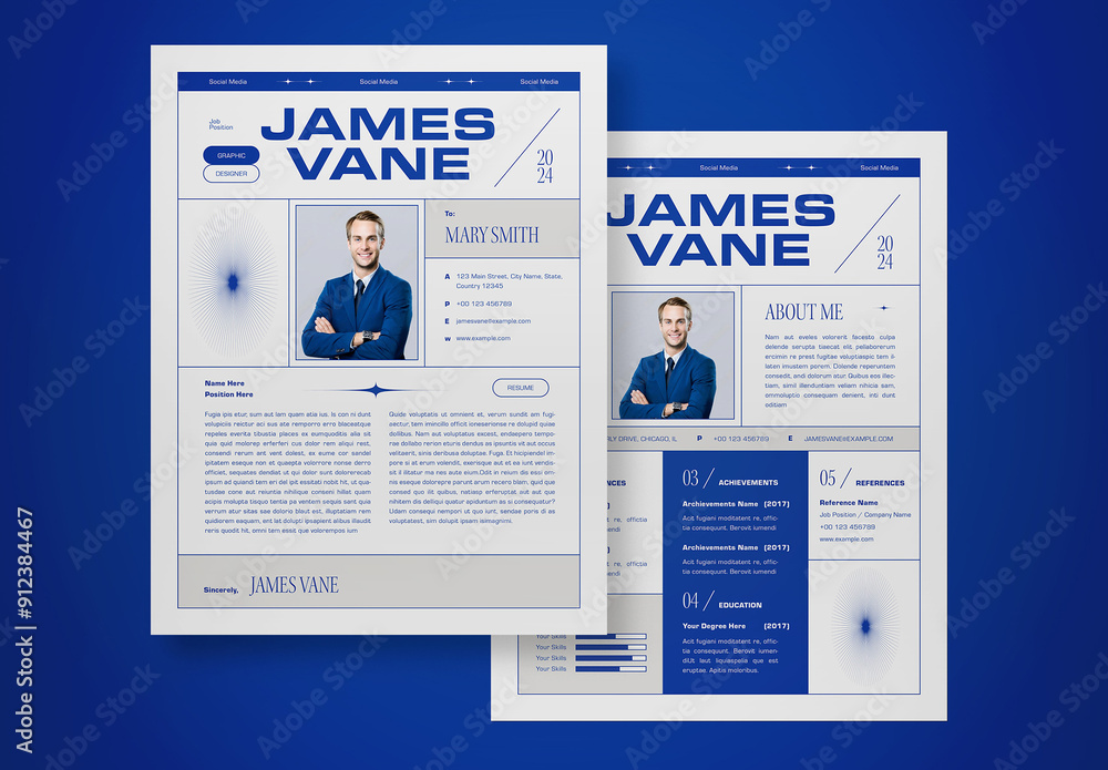 Blue Gray Grotesk Modern Resume Indesign Stock Template | Adobe Stock