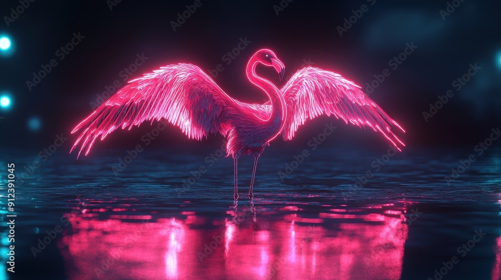 3D Render of a Flamingo with Neon Light Wings - Futuristic and Vibrant ...