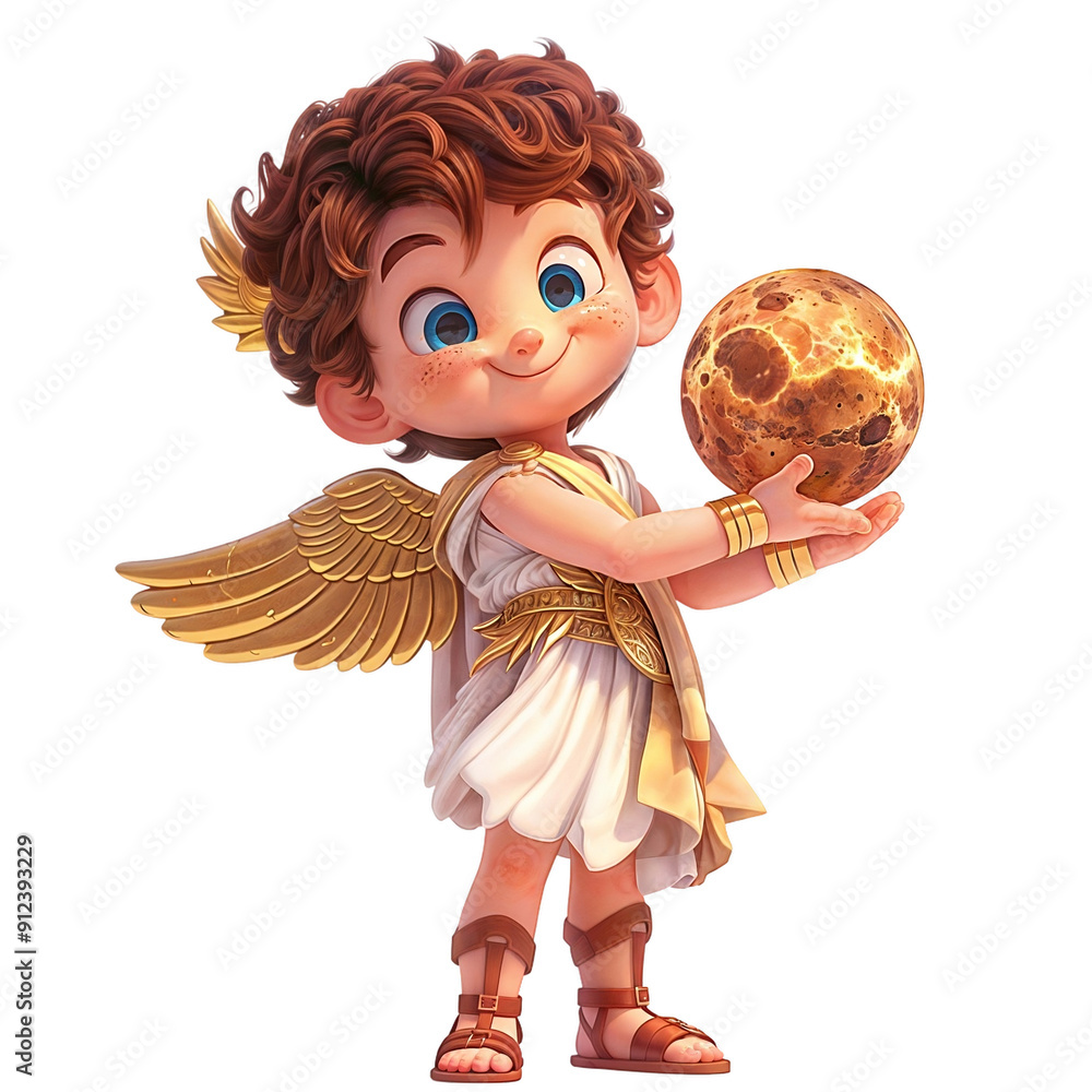 Cute Olympic god Hermes holding the planet Mercury on transparent ...