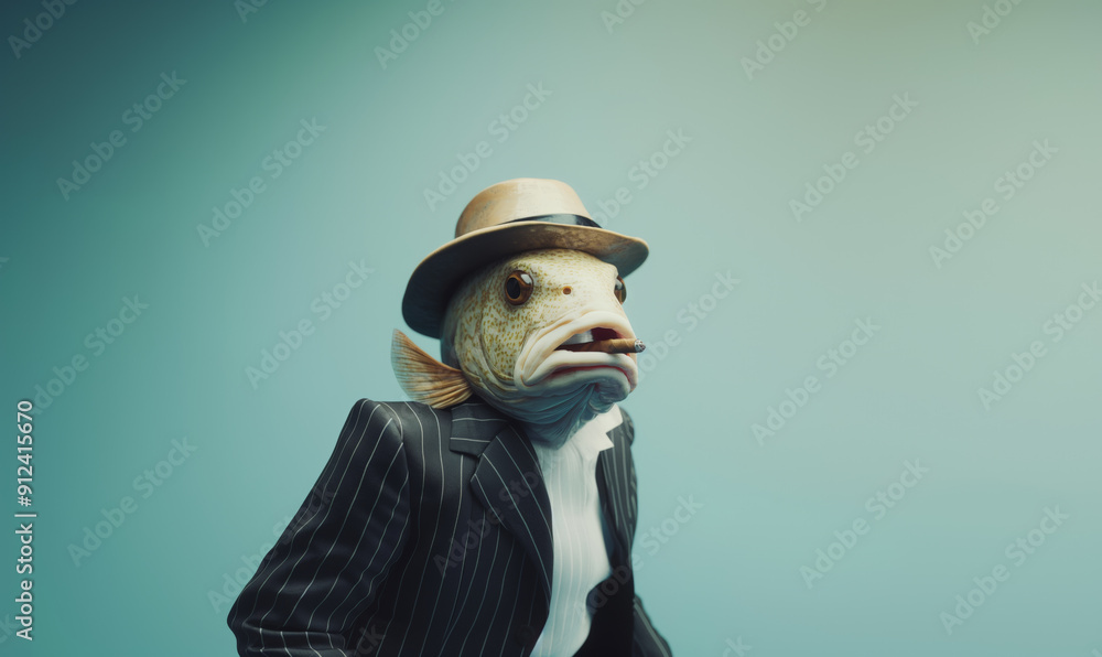 Fish dressed as a gangster, wearing a fedora and pinstripe suit ...