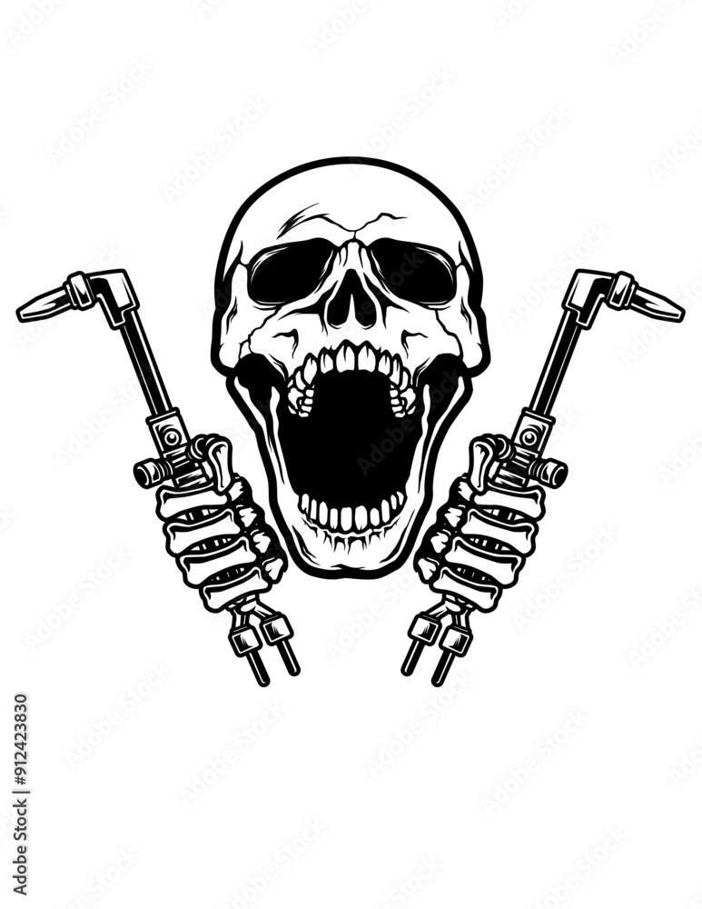 Welder Skull Illustration, Welder Cut files, Welding Stencil, Welder ...