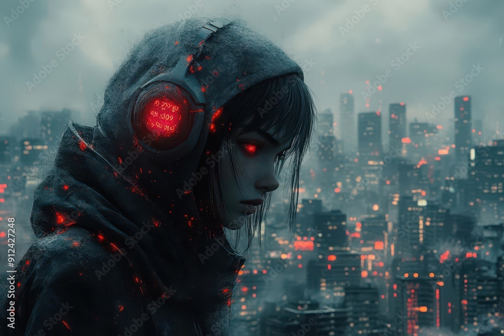 solitary anime girl in a desolate futuristic cityscape blend of ...