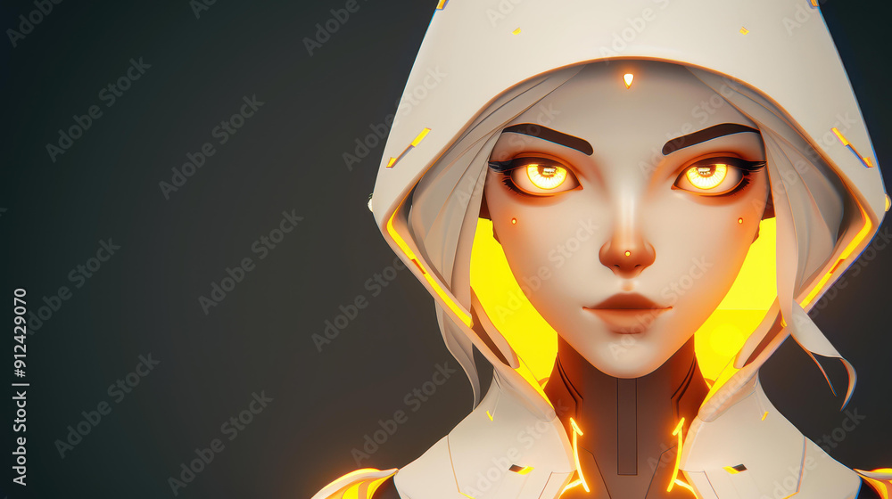 Stunning 3D female robot design features vibrant glowing eyes, set ...
