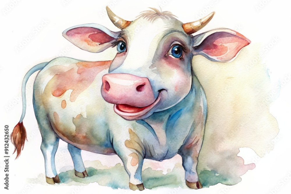 Adorable hand-drawn illustration of a smiling cow with intricate ...