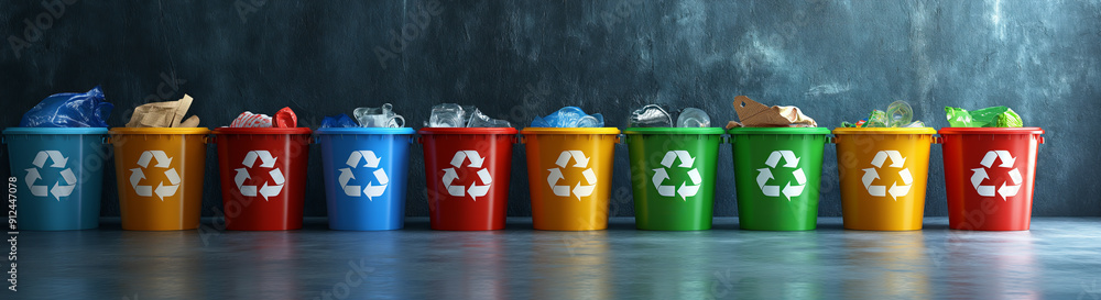 Garbage Recycling Bins, Color-Coded Waste Containers for Environmental Sustainability, Eco ...