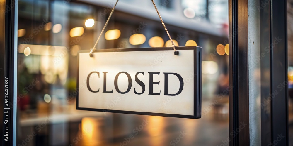 Blank storefront sign with bold black font stating 'Closed' against a ...