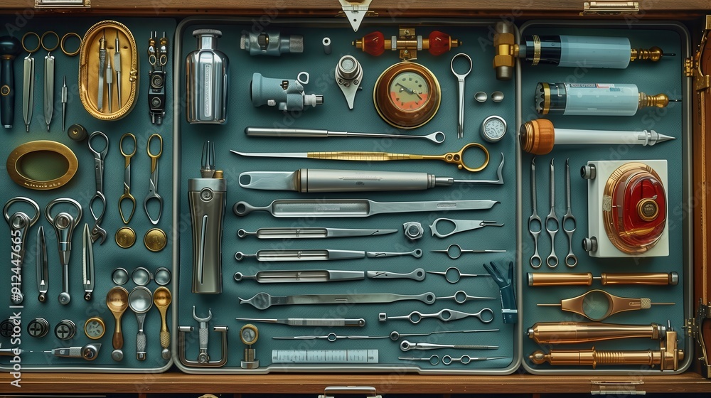 Surgical Instrument Set in Case. Neatly organized set of surgical ...