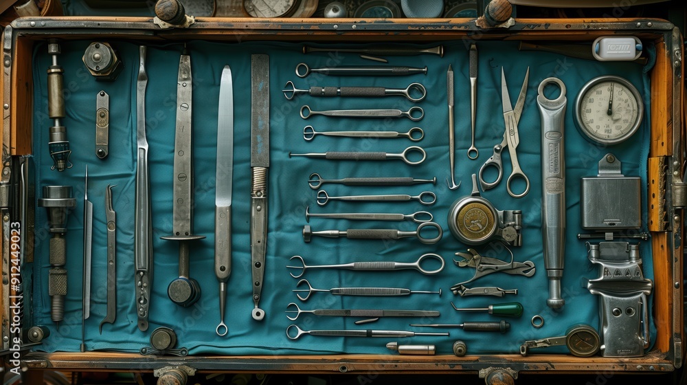 Vintage Surgical Instruments in Case. Collection of vintage surgical ...
