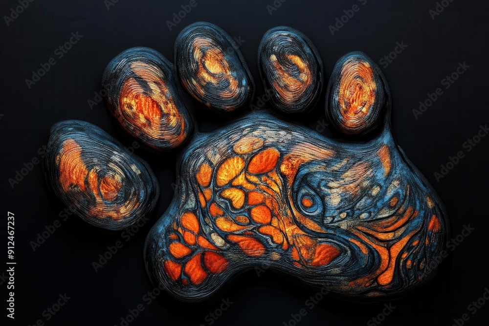 artistic paw print stylized dog paw impression with intricate patterns ...