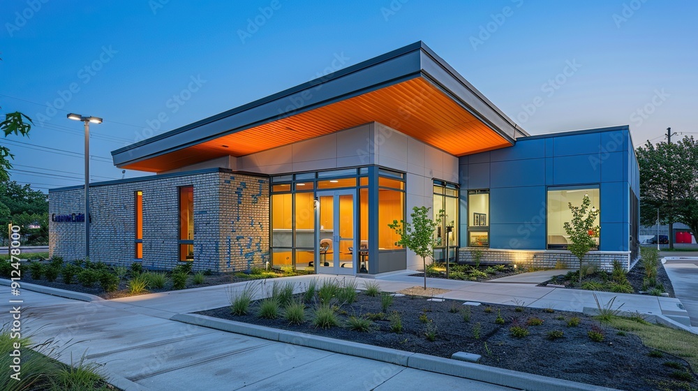 Modern Small Commercial Shop/Store Building at Dusk Description: Modern ...
