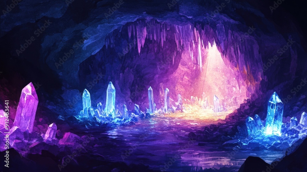 Enchanting crystal cave with a hidden trove of glowing gemstone ...