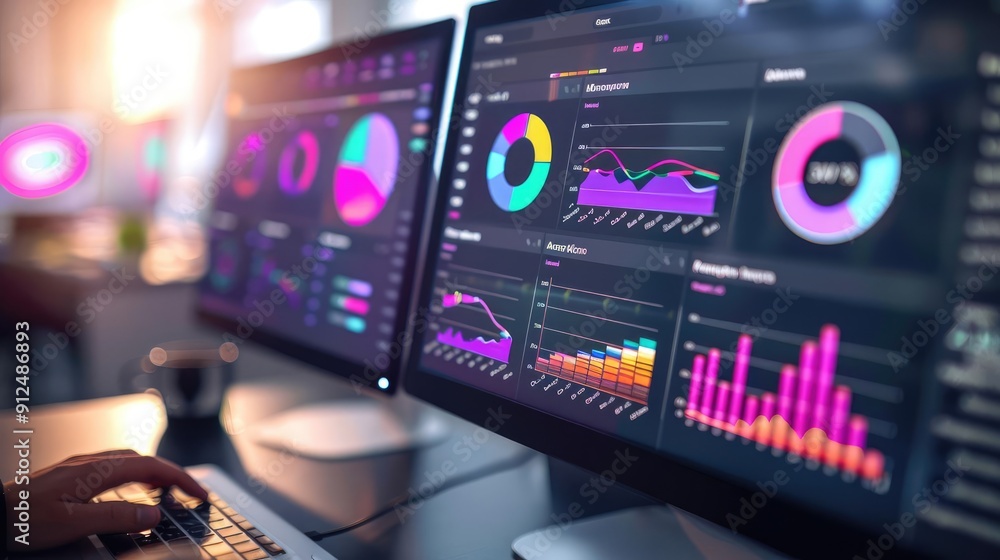 Interactive dashboard with colorful widgets, streamlined design, high ...