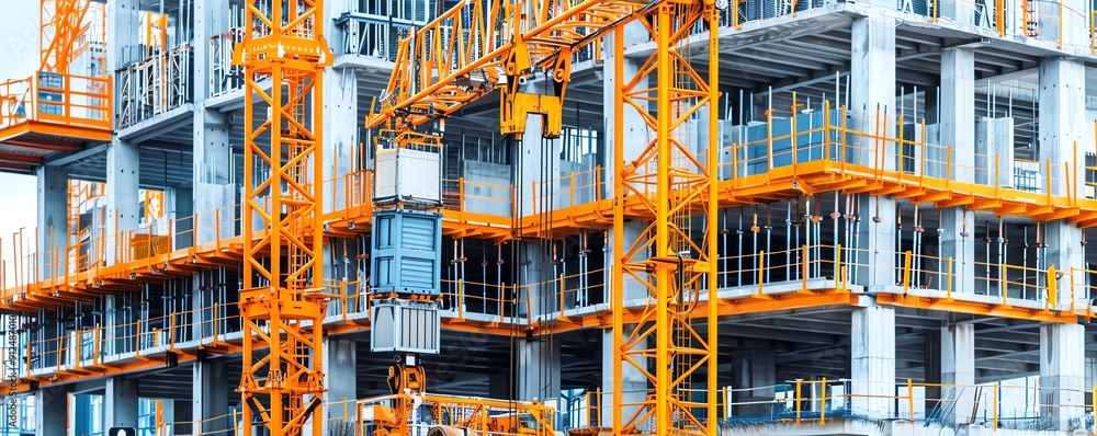 Tower crane lifting HVAC units for a highrise building, mechanical ...