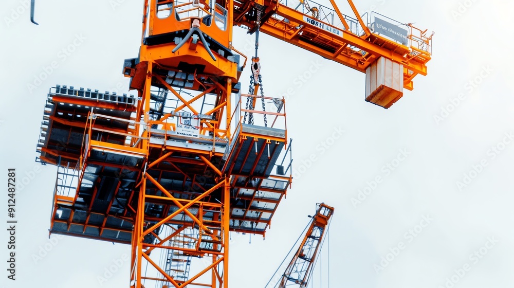 Tower crane lifting prefabricated sections for a modular home ...