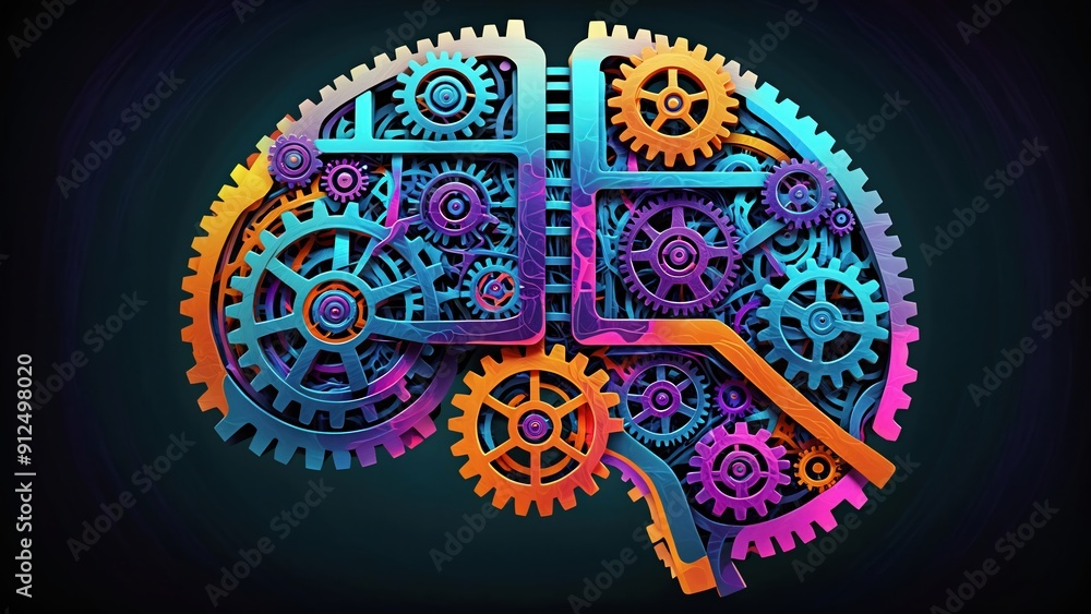 Cerebro conformado de engranes, reloj, y maquinaria perfecta ...
