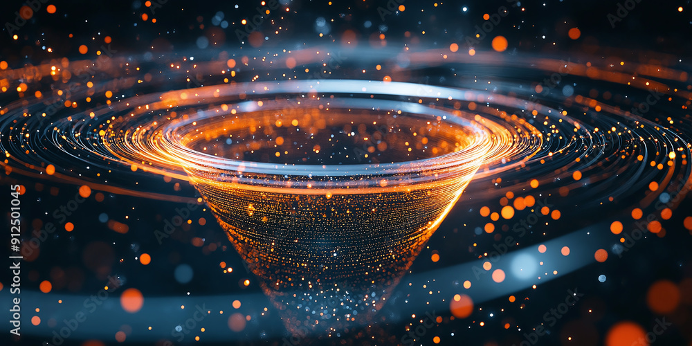 Futuristic digital funnel concept with glowing lines and particles. It ...