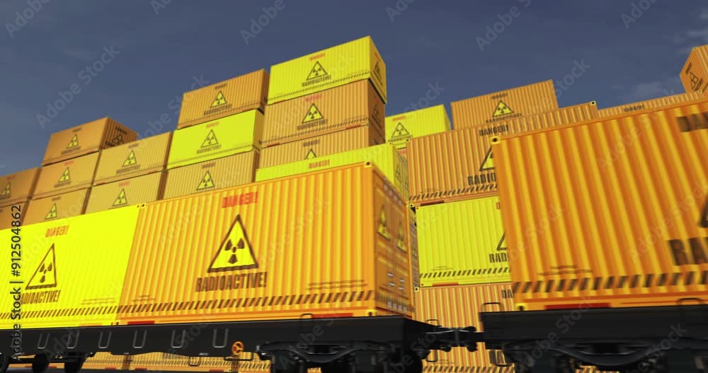 Radioactive waste and nuclear containers on a freight wagons loop ...