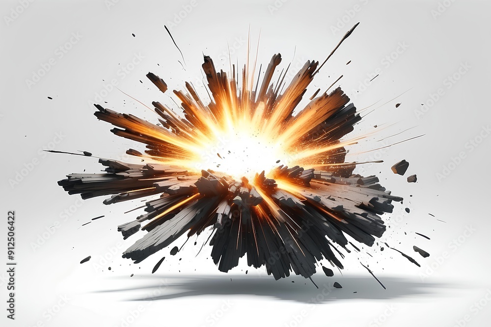 powerful explosion of orange and black, depicted with a dynamic ...