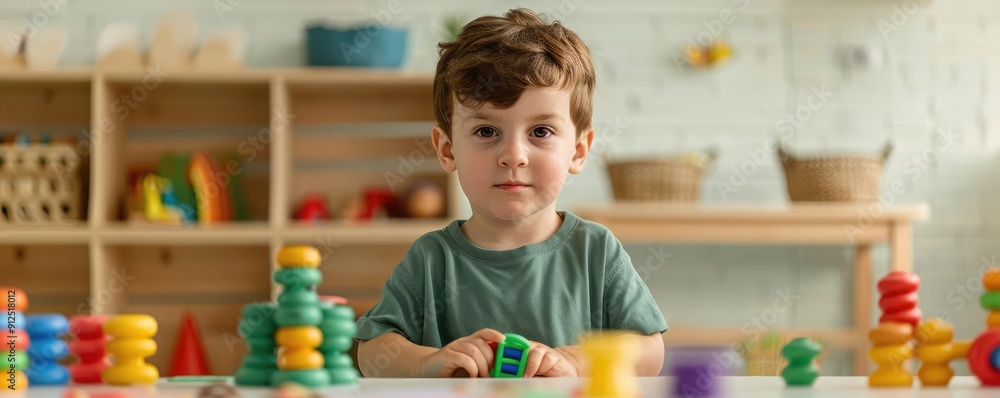 Autistic child playing with sensory toys in therapy session ...