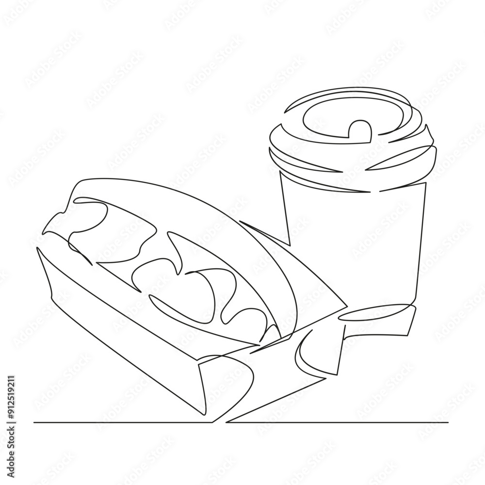 One continuous single drawing line art flat doodle drink, food, coffee ...