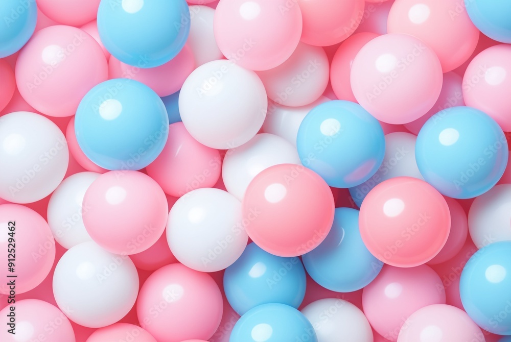 Festive pastel pink blue white balls pattern. Glossy 3d spheres ...