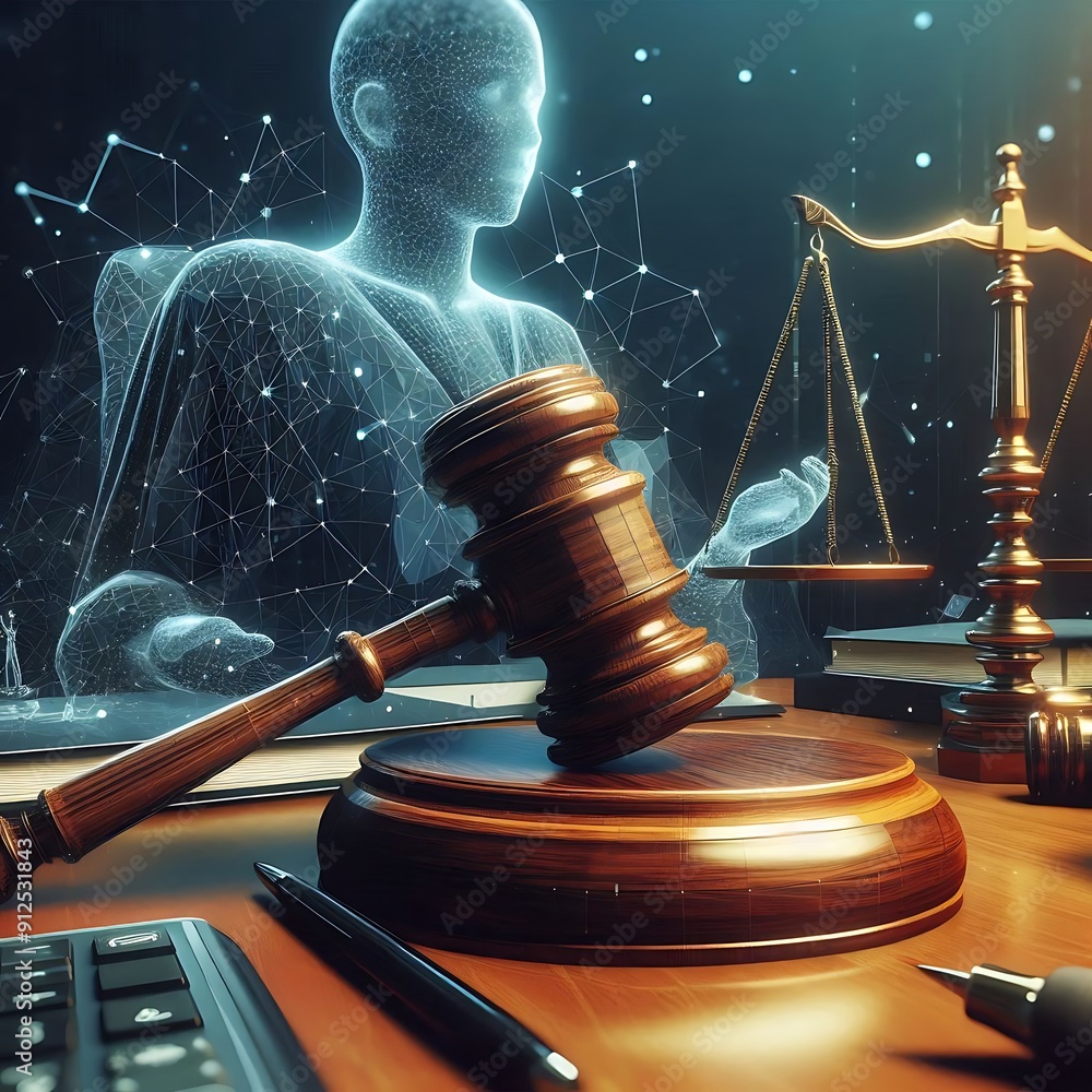 Judge gavel and soundboard. Justice concept. Abstract low polygonal 3D ...