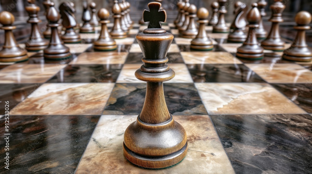 Chessboard with pieces in a strategic formation, symbolizing planning ...
