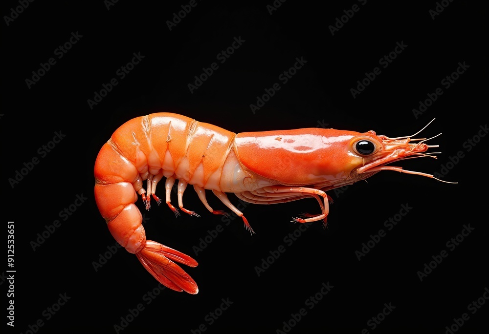 Fresh Shrimp Isolated on Black Background: Side and Frontal Views, Red ...