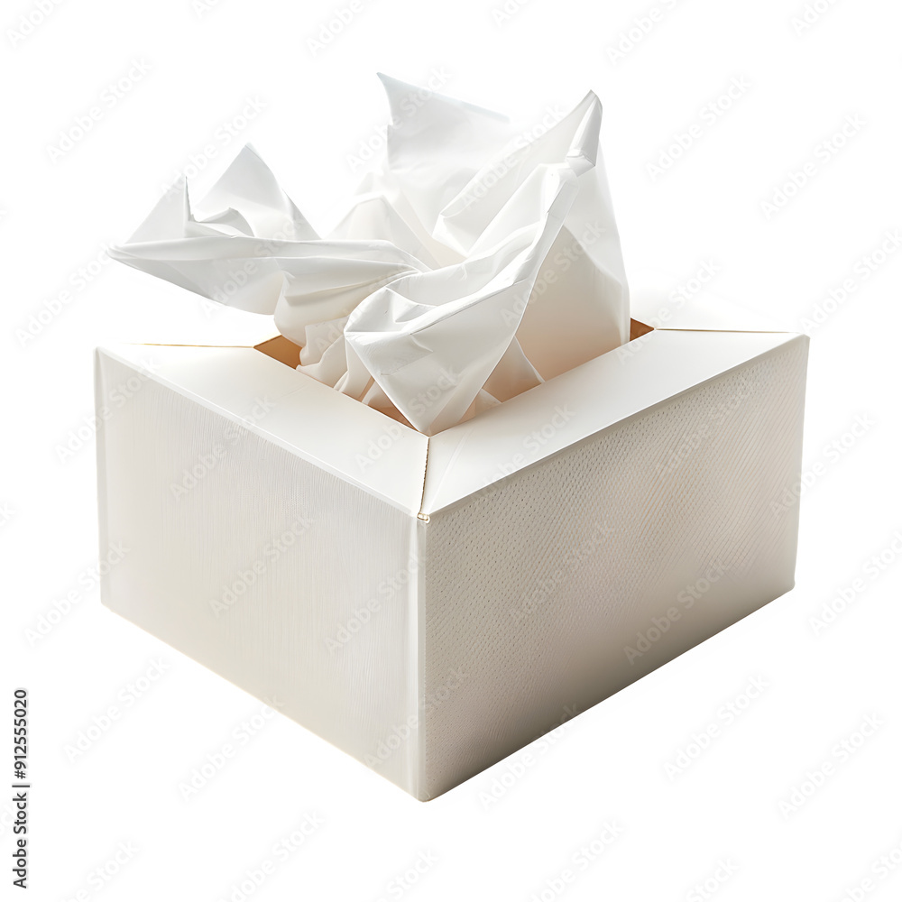 White tissue box with tissues emerging, isolated on a transparent ...