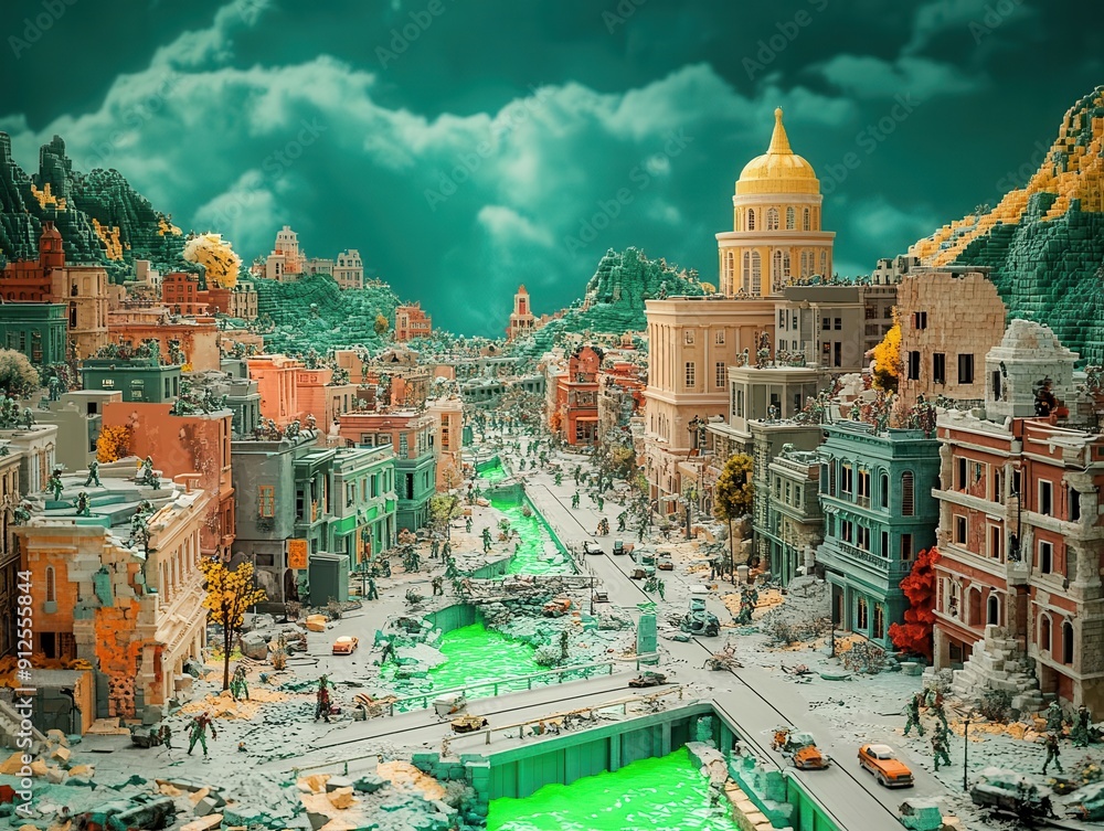 Zombie Apocalypse A dramatic 3D scene of a city overrun by zombies ...