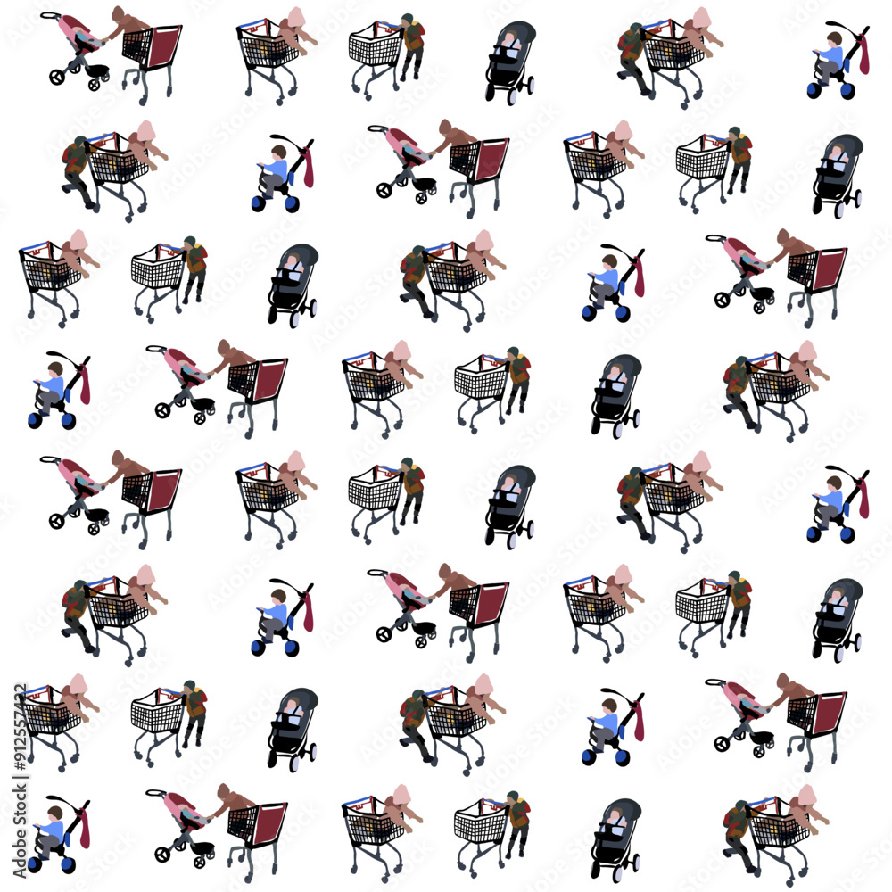 Pattern with people. A girl is walking down the street. Vector flat ...