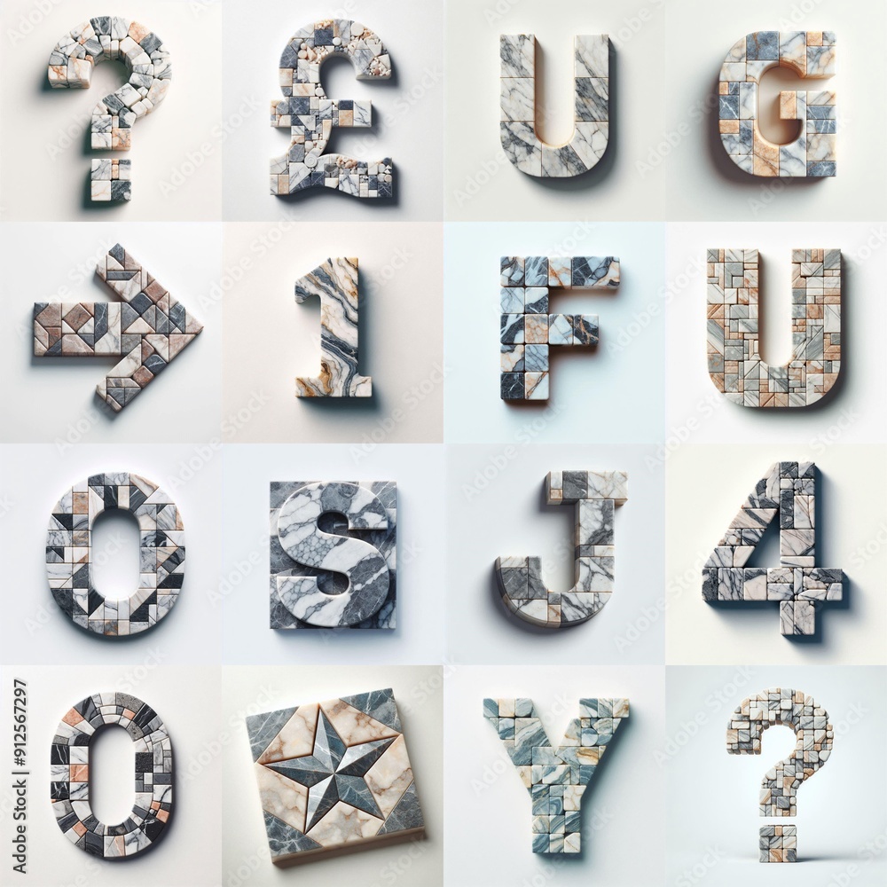 Marble stones Lettering Typeface. AI generated illustration Stock ...