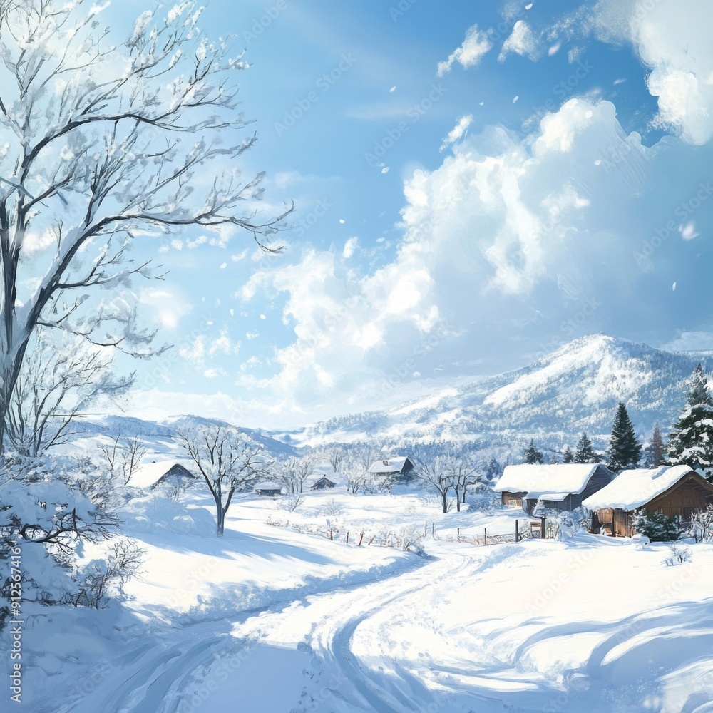 Serene Snowscape Embracing the Season's Charm with a High-Fidelity Hand ...