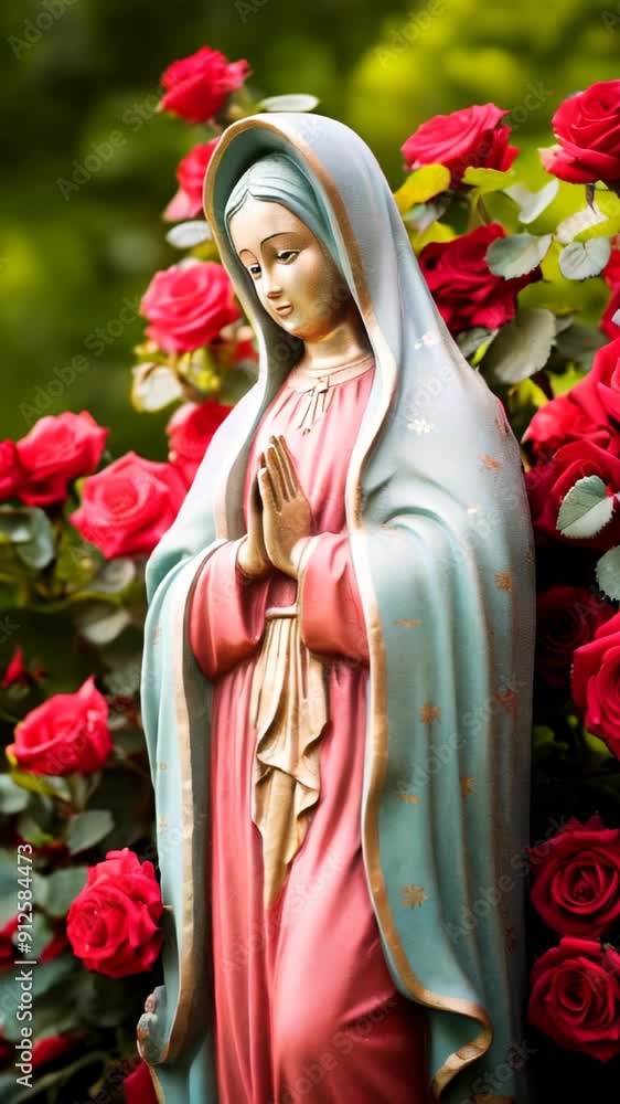Statue of Saint Mary of Guadalupe (Virgen de Guadalupe) in honor of the ...