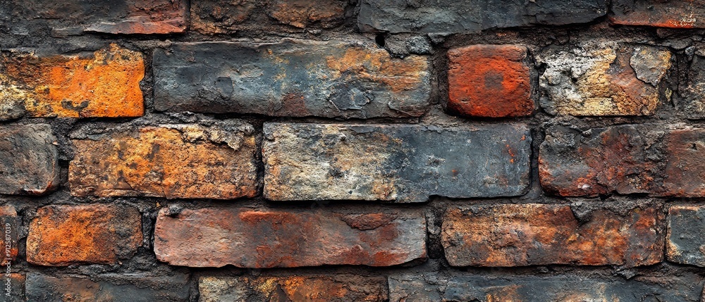 Intricate details of brick wall showing weathering and unique color ...