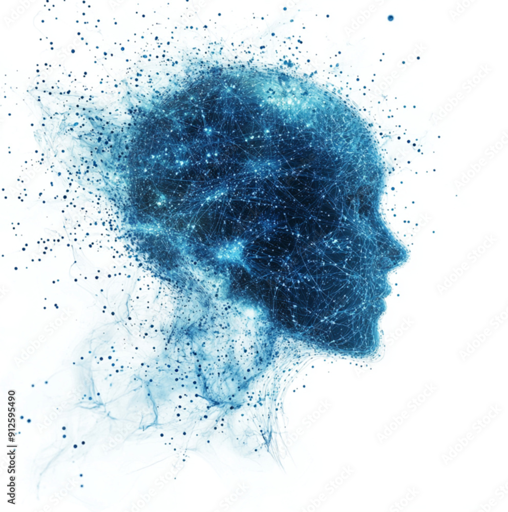 a graphic of AI thinking, a floating digital thinking mass of code, the ...