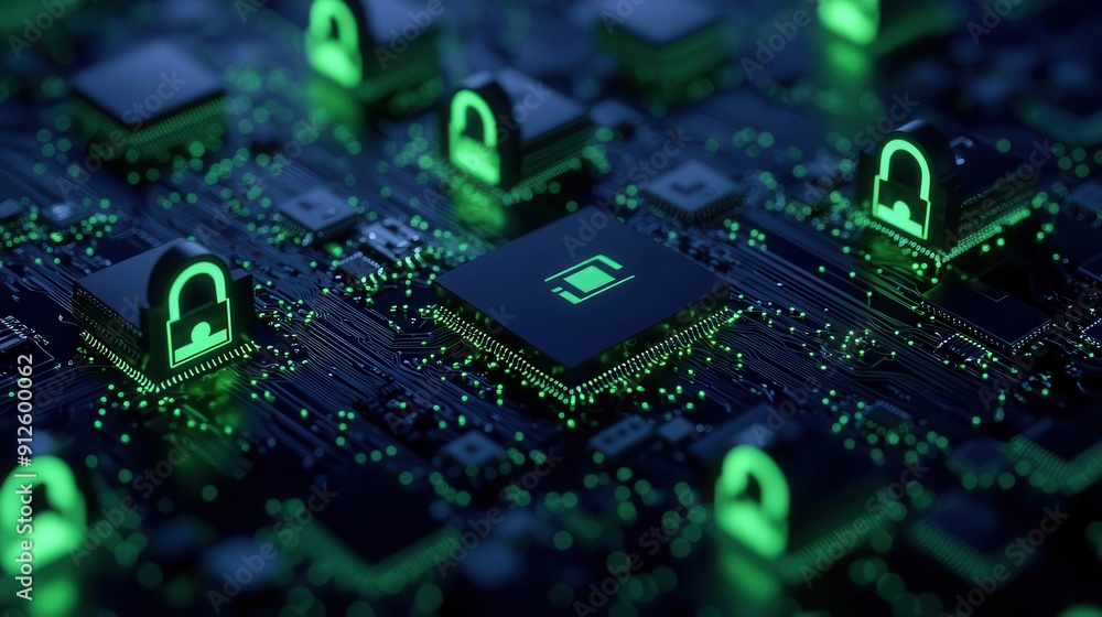 Cybersecurity Interface With Digital Locks And Shields Illustrating Data Protection And It