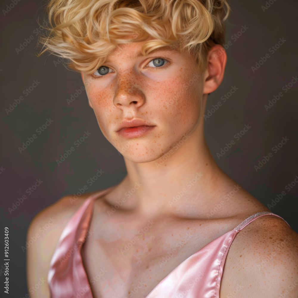 Young Transgender Teen in Elegant Pink Dress Stock Photo | Adobe Stock