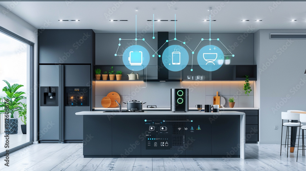 Digital home assistant controlling smart devices, home automation ...