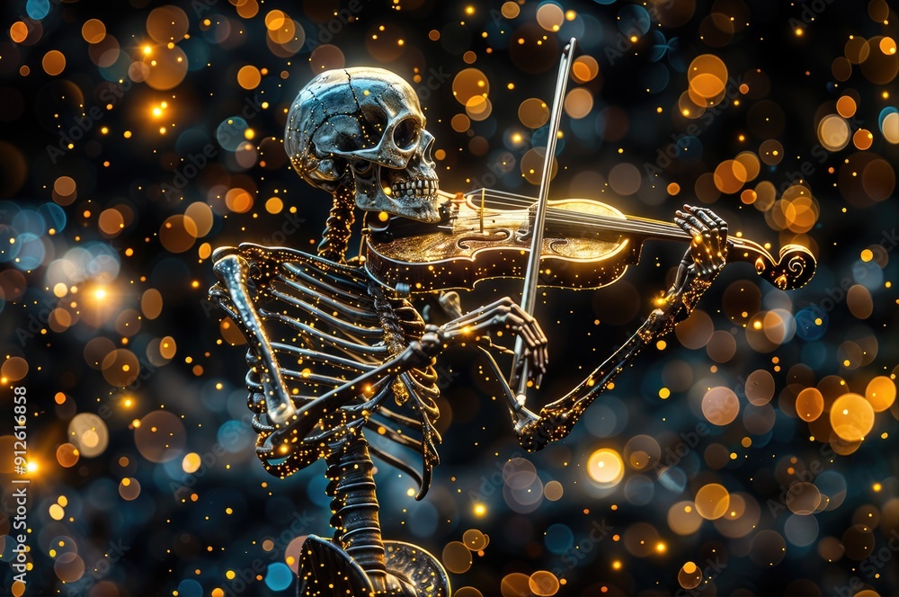 In a scene of eerie beauty, a skeleton musician plays the violin under ...