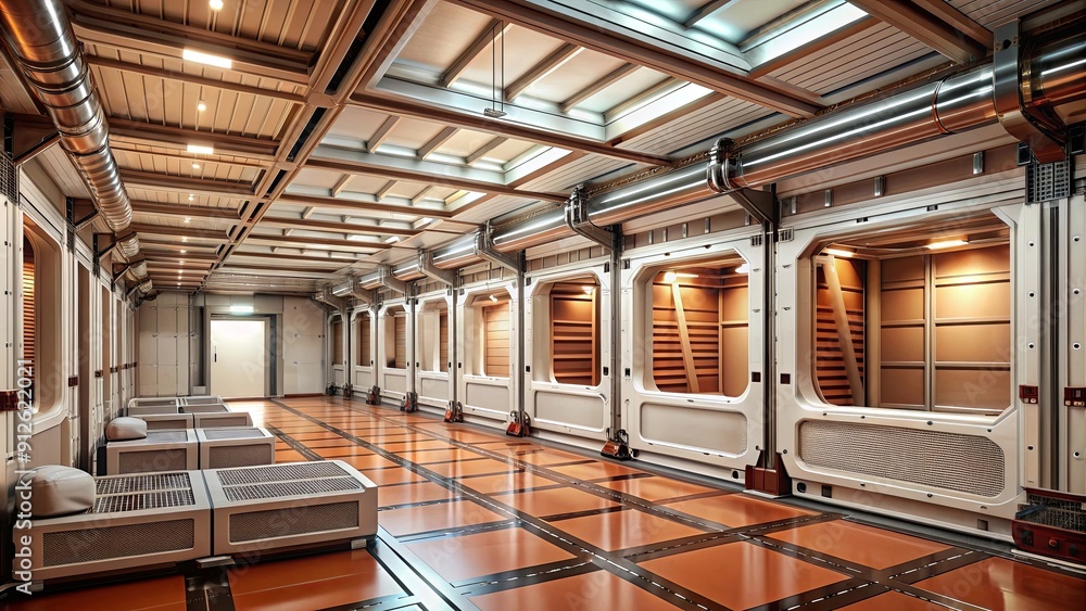 Interior shot of a Mars habitat with walls made of connected sheets ...