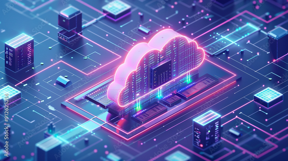 Digital illustration of cloud computing infrastructure with ...