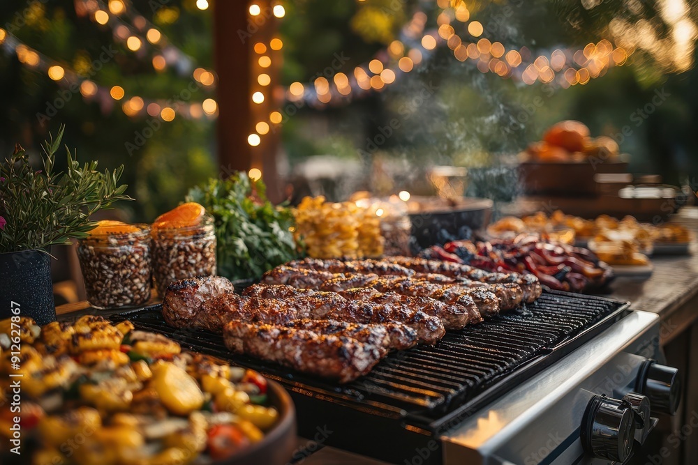 patriotic bbq scene with sizzling grill american flag bunting and ...