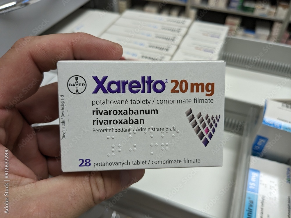 Prague,Czech Republic-August 7 2024: XARELTO box of medication with ...