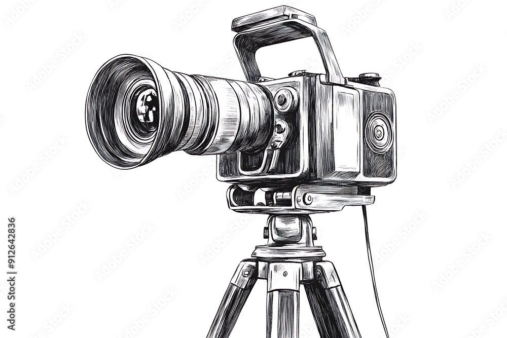 Zoom lens camera stand silhouette, zoom lens camera sketch drawing ...
