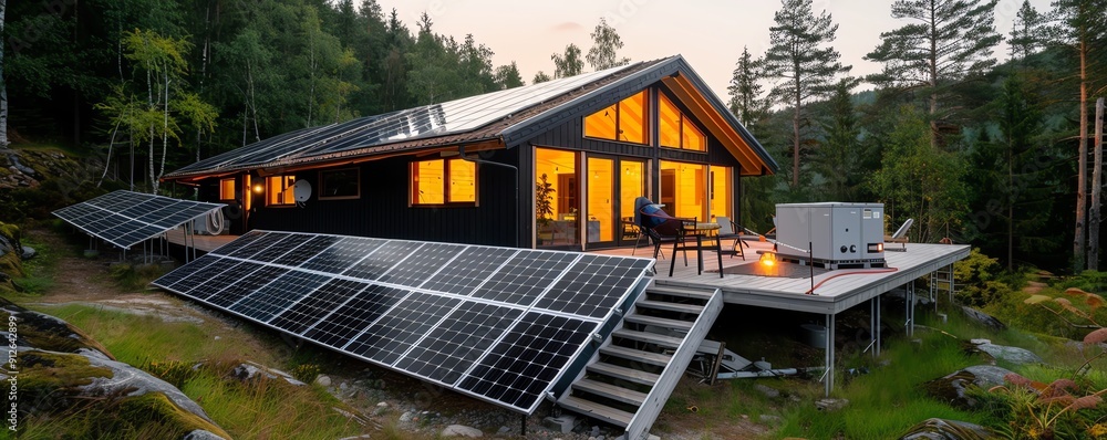 Solarpowered generator supplying electricity to a remote cabin, natural ...