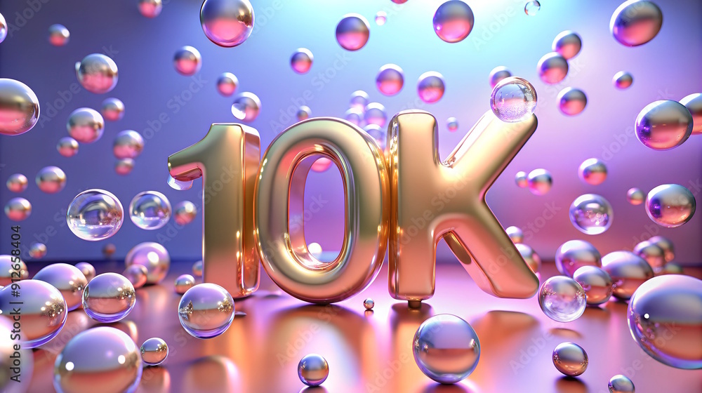 10k followers gold text bubbles on blurred glitter background. social ...