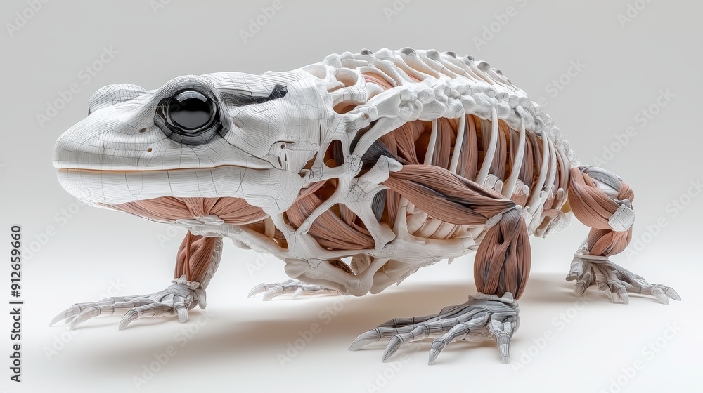 Detailed 3D rendering of a frog's anatomy showcasing muscles and ...